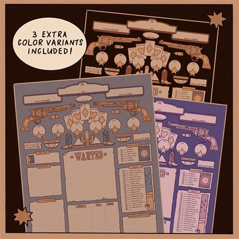 Wild West Printable Dnd Character Sheet Pdf For Dungeons And Etsy