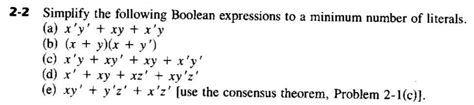 Solved 2 2 Simplify The Following Boolean Expressions To A