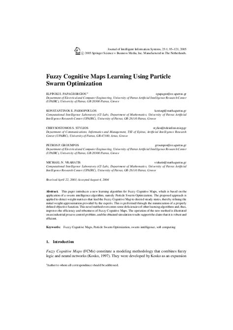 Pdf Fuzzy Cognitive Maps Learning Using Particle Swarm Optimization