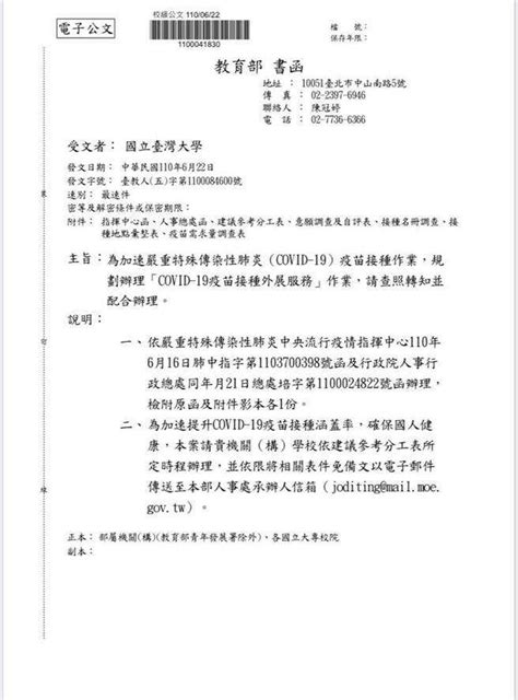 教育部發函大專院校 調查「教職員接種疫苗」意願 生活 Ctwant