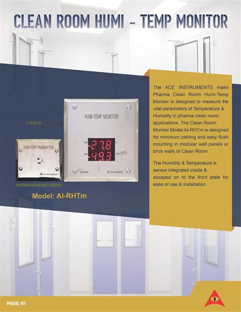 Ace Clean Room Humidity And Temperature Indicator For Clean Rooms 4 20ma For Gmp Fda Compliant