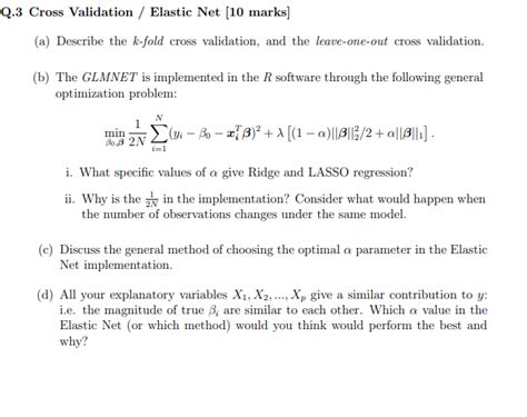 Solved Q3 Cross Validation Elastic Net 10 Marks A