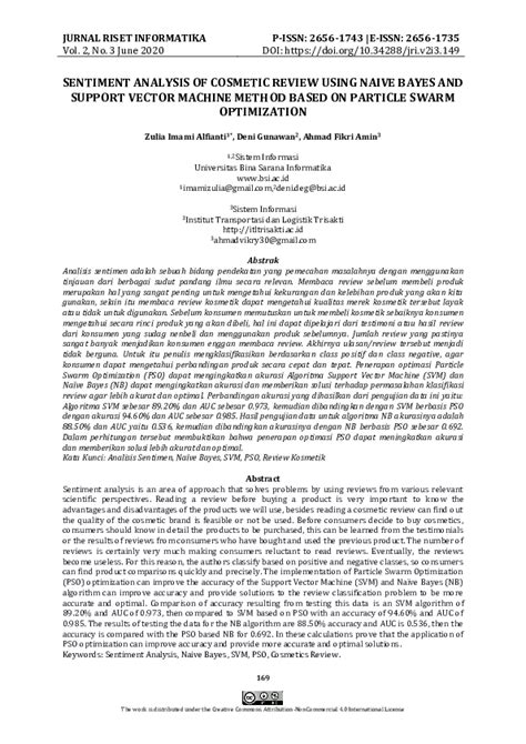 Pdf Sentiment Analysis Of Cosmetic Review Using Naive Bayes And Support Vector Machine Method