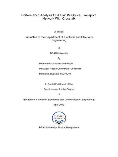 Analysis Of A Dwdm Optical Transport Network With Crosstalk Pdf Pdf