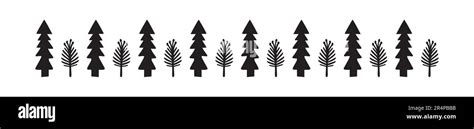 Whimsical Border Of Vector Fir Trees For Woodland Scandi Decor Pine Objects In Banner Isolated