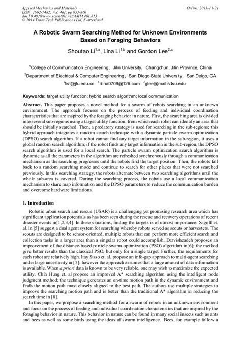 A Robotic Swarm Searching Method For Unknown Environments Based On Foraging Behaviors