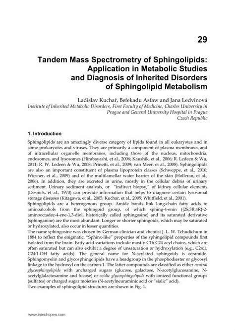 Pdf Tandem Mass Spectrometry Of Sphingolipids … Pdfs 29023 Intech Tandem