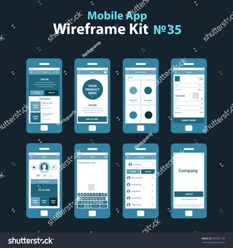 Mobile Wireframe App Ui Kit Stock Vector Royalty Free Shutterstock