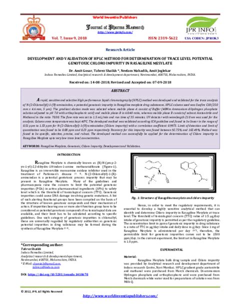 Pdf Development And Validation Of Hplc Method For Determination Of Trace Level Potential