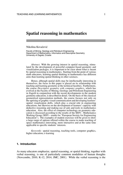 Pdf Spatial Reasoning In Mathematics