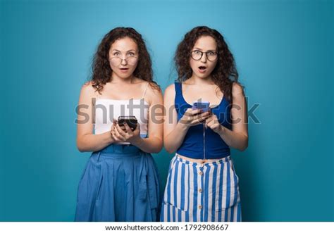 Two Twins Curly Hair Posing Shocked Stock Photo Shutterstock