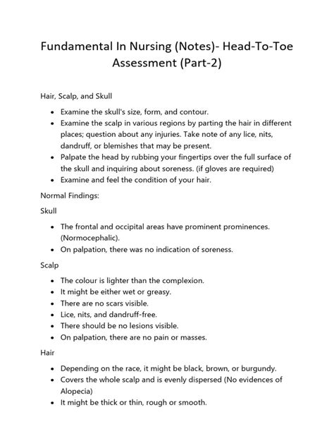 Fundamental In Nursing Notes Head To Toe Assessment Part 2 Pdf