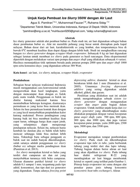 Kinerja Ice Slurry Generator 350w Dengan Air Laut Pdf