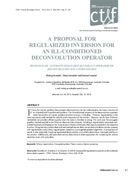 Pdf A Proposal For Regularized Inversion For An Ill Conditioned