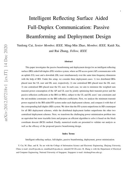 Pdf Intelligent Reflecting Surface Aided Full Duplex Communication Passive Beamforming And