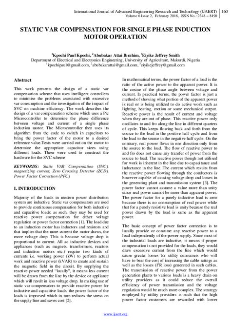 Pdf Static Var Compensation For Single Phase Induction Motor Operation
