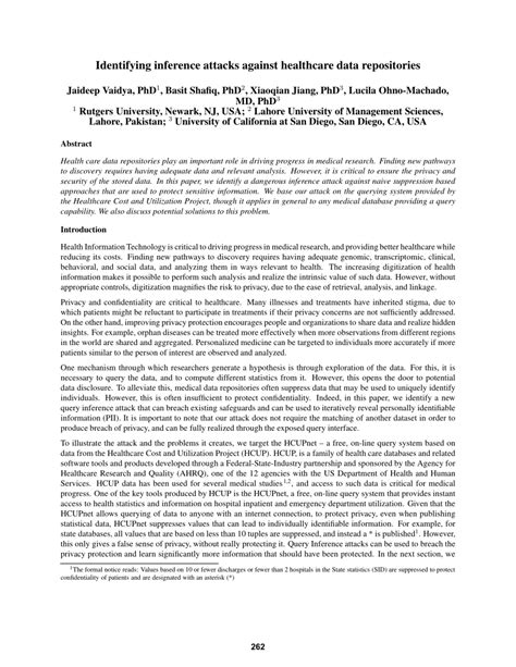 Pdf Identifying Inference Attacks Against Healthcare Data Repositories