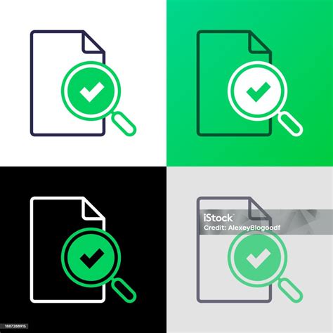 감사가 가는 선 아이콘을 완료했습니다 세금 검토 데이터 확인 돋보기로 문서화하고 내부에 체크 표시를 합니다 현대 벡터 그림입니다