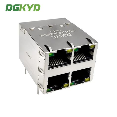 Rj45 Stacked Interface 2x2 Ethernet Socket With Light Strip Shielding Poe Gigabit Connector