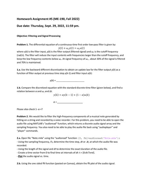 Hw5 Filtering Filtering Homework Assignment Homework Assignment 5