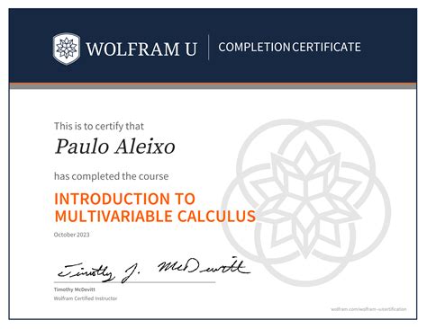 Wolfram U Certificate Introduction To Multivariable Calculus