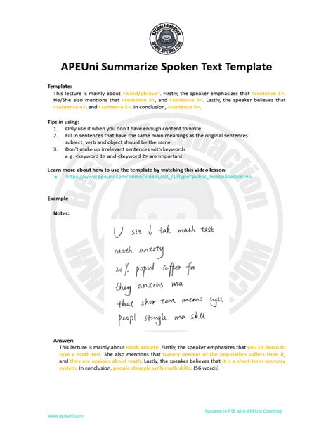 Apeuni Summarize Spoken Text Template Pdf