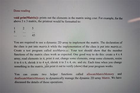 Solved 2 Write A Cmatrix Class Which Represents An Nx N