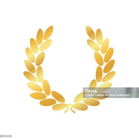 골드 월계관 화환 아이콘입니다 우승자를 위한 럭셔리 엠블럼 승리 승리 성공의 상징 흰색 배경에 황금 상 월계관 로고 월계수잎은 고품질의 상징을 남깁니다 벡터 일러스트레이션