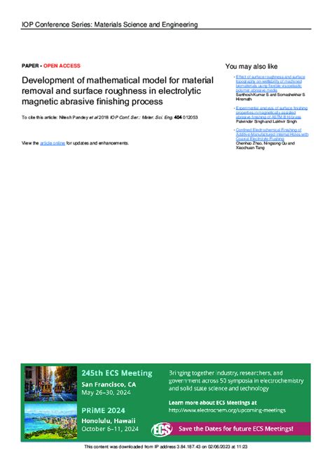 Pdf Development Of Mathematical Model For Material Removal And Surface Roughness In