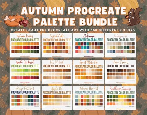 Fall Procreate Color Palettes Bundle Digital Art Lettering Cottagecore Aesthetic Palette