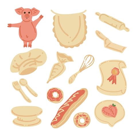 캐릭터 및 패스트리 도구 프리미엄 벡터