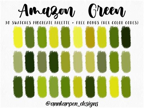 Amazon Green Procreate Palette 30 Hex Color Codes Instant Digital
