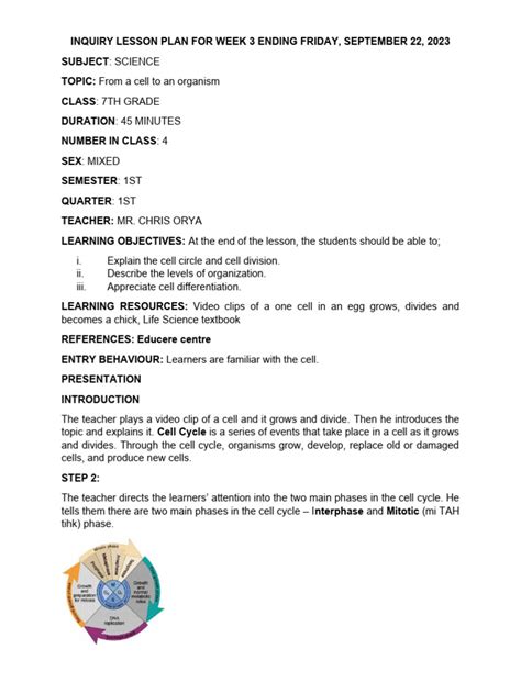 Science Week 5 Seventh Grade Pdf Mitosis Biological Processes