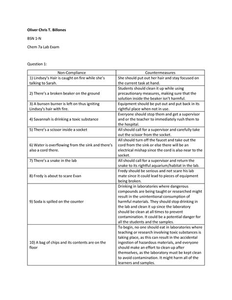 Chem 7a Lab Lecture Notes Lab Oliver Chris T Billones Bsn 1 N Chem 7a Lab Exam Question 1