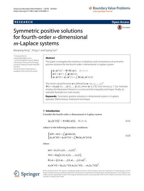 Pdf Symmetric Positive Solutions For Fourth Order N Dimensional M