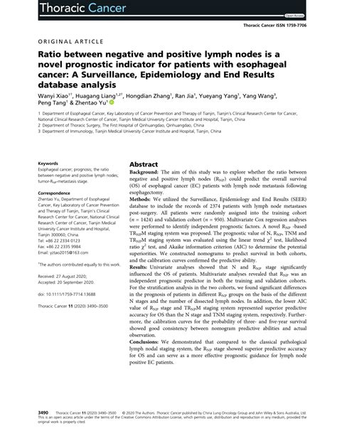 Pdf Ratio Between Negative And Positive Lymph Nodes Is A Novel Prognostic Indicator For