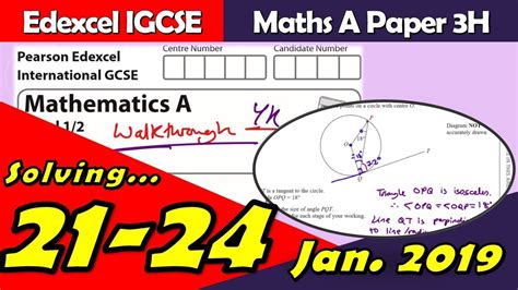 Edexcel Igcse Maths A January 2019 Paper 3h Questions 21 24