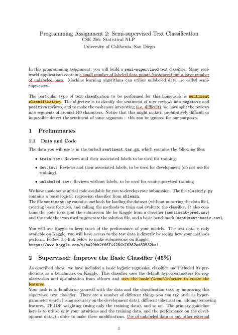Cse 256 Assignment 2 Programming Assignment 2 Semi Supervised Text