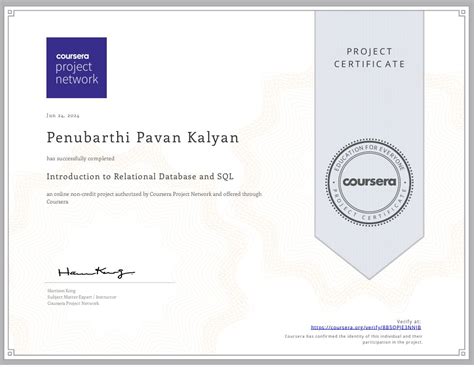 Completed Relational Database And Sql Course Pavan Kalyan Penubarthi Posted On The Topic