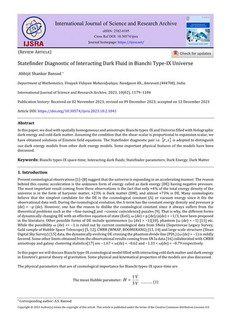 Pdf Statefinder Diagnostic Of Interacting Dark Fluid In Bianchi Type Ix Universe