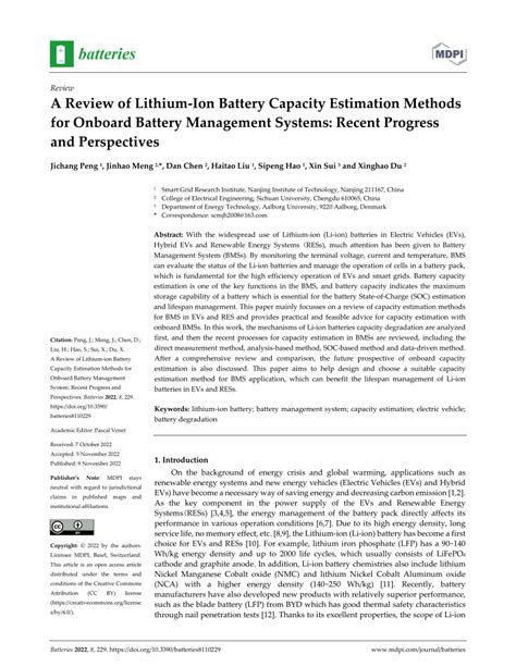 Pdf A Review Of Lithium Ion Battery Capacity Estimation Methods For Onboard Battery Management