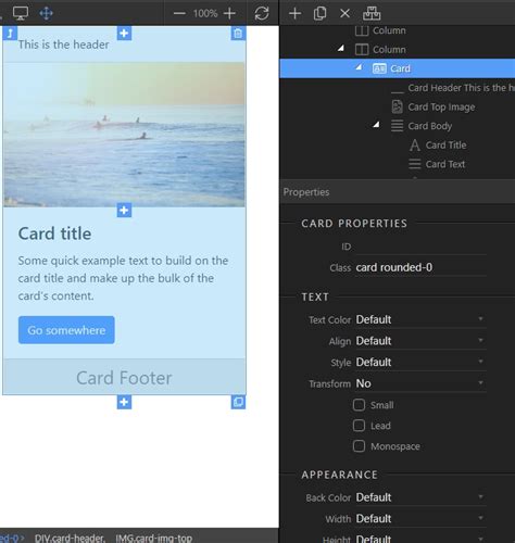 Wappler Documentation Bootstrap Cards