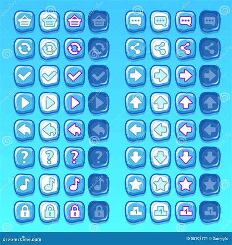 Ice Game Icons Buttons Icons Interface Ui Stock Vector Illustration
