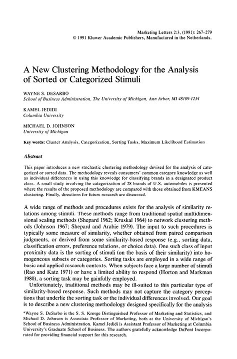 Pdf A New Clustering Methodology For The Analysis Of Sorted Or