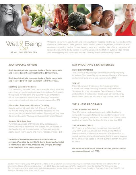 July Special Offers Day Programs And Experiences Wellness Programs