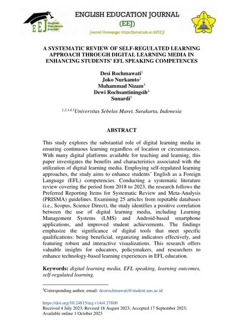 Pdf A Systematic Review Of Self Regulated Learning Approach Through Digital Learning Media In