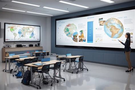 Premium Ai Image The Evolution Of Smartboards Interactive Displays In The Futuristic Classroom