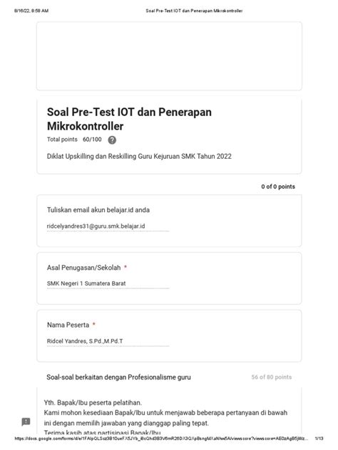 Soal Pre Test Iot Dan Penerapan Mikrokontroller Jawab 1 Pdf