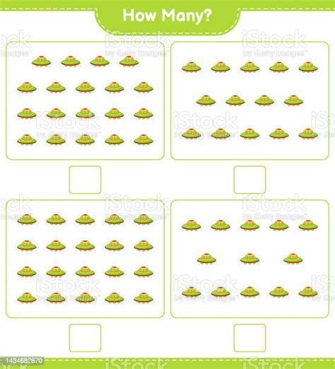 카운팅 게임 얼마나 많은 Ufo 교육 어린이 게임 인쇄 가능한 워크 시트 벡터 일러스트 레이 션 0명에 대한 스톡 벡터 아트 및 기타 이미지 Istock