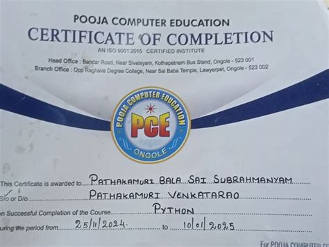 Python Certification Subrahmanyam Balu